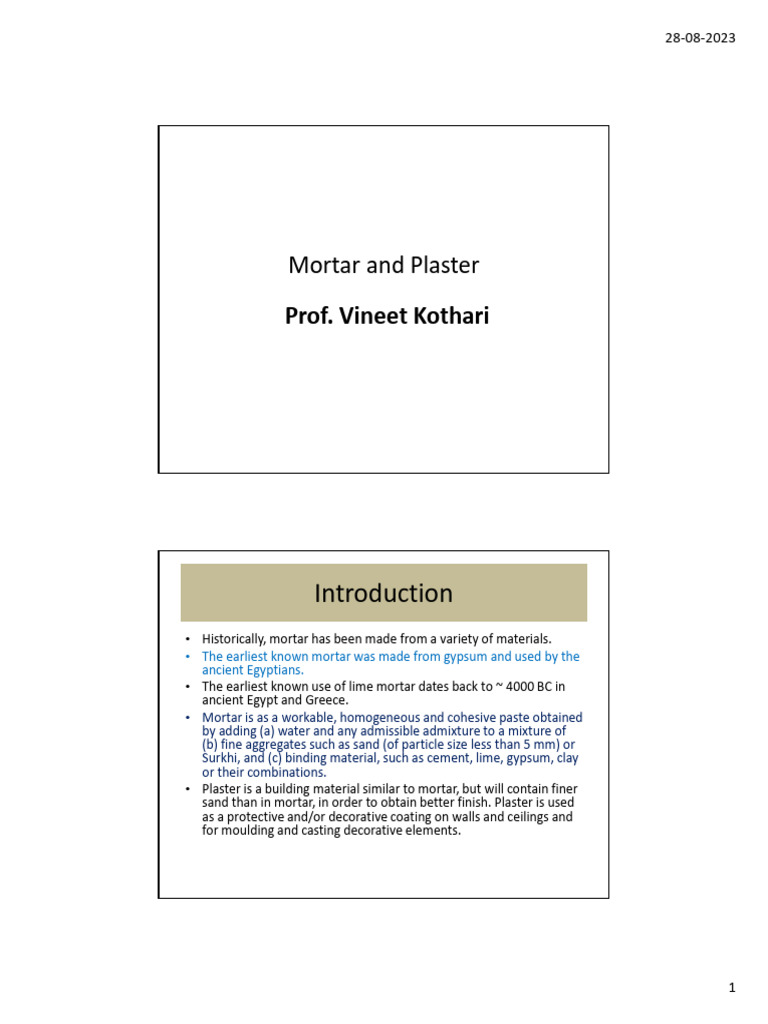 Mortar and Plaster | PDF | Mortar (Masonry) | Lime (Material)