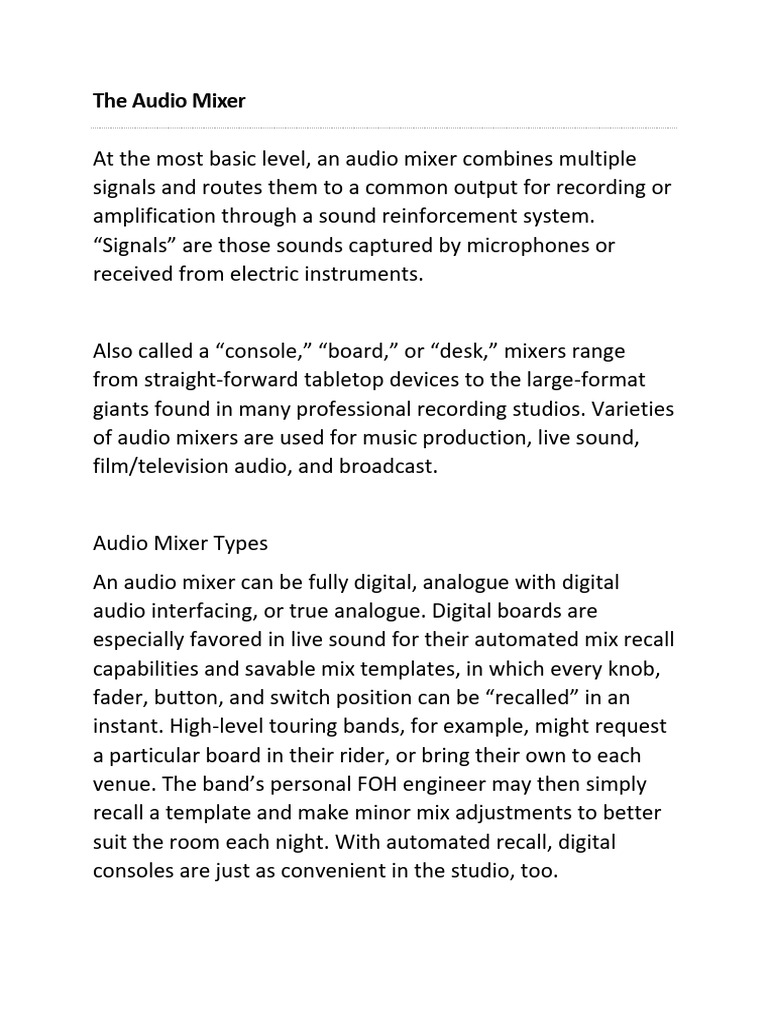 Audio Mixer | PDF | Equalization (Audio) | Audio Electronics
