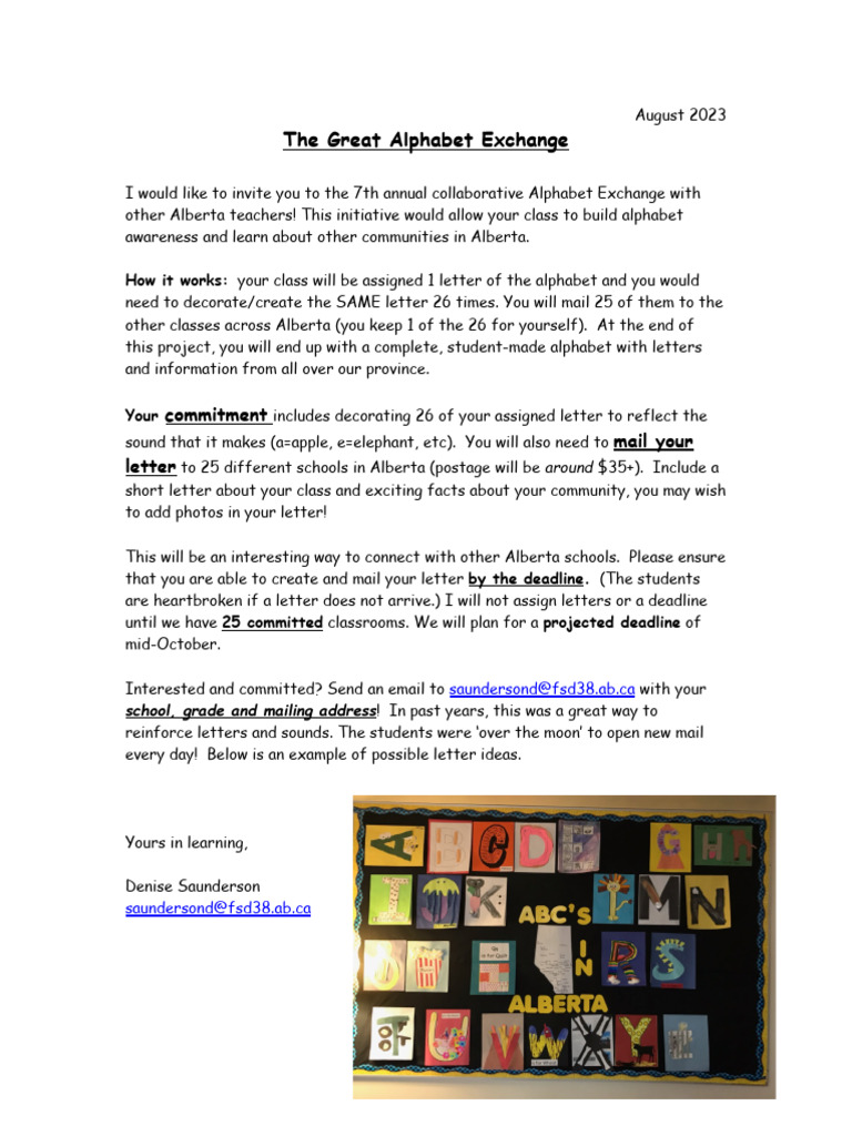 Alberta Teachers' Alphabet Exchange 2023 | PDF