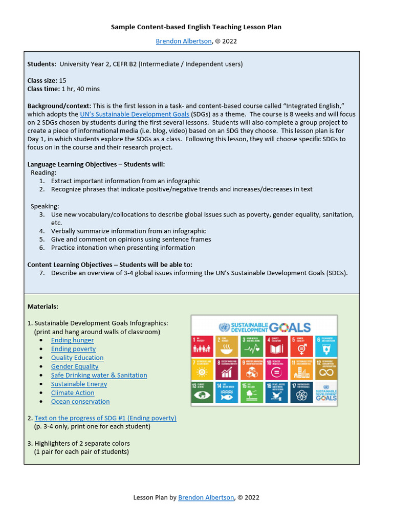 Sample Content Based Lesson Plan | PDF | Lesson Plan | Cognition