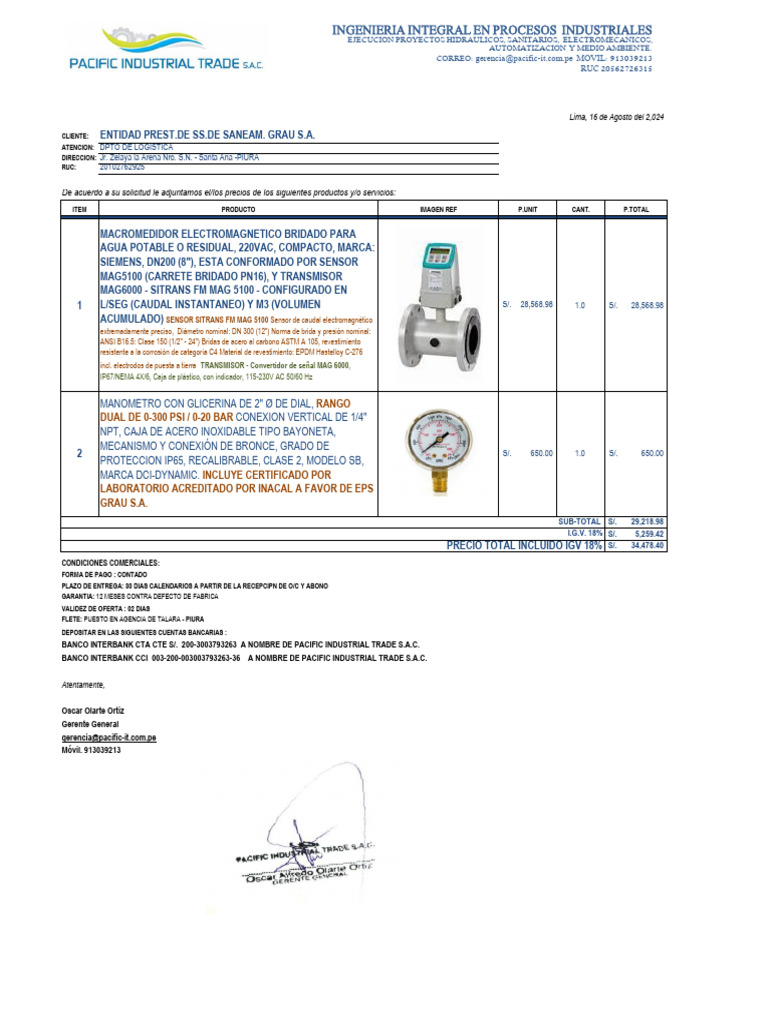 Cotizacion 189-2024 Eps Grau - Macromedidor Electromagnetico | PDF | Materiales | Ingeniería de ...