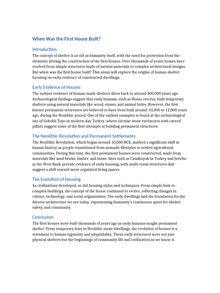 When Was The First House Built Essay | PDF | Art | Religion & Spirituality