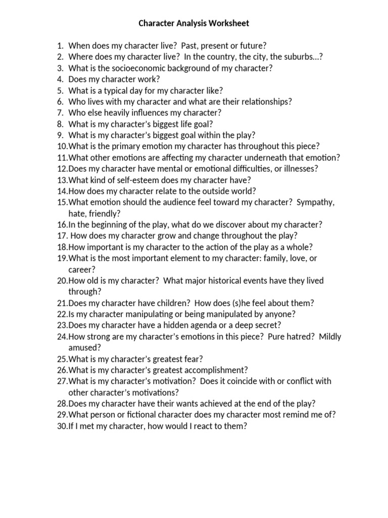 Character Analysis Worksheet | PDF