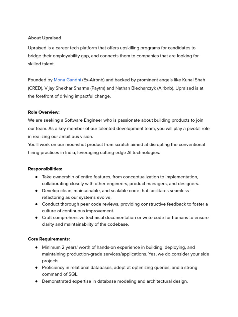 Software Engineer - Backend JD | PDF | Databases | Information Technology