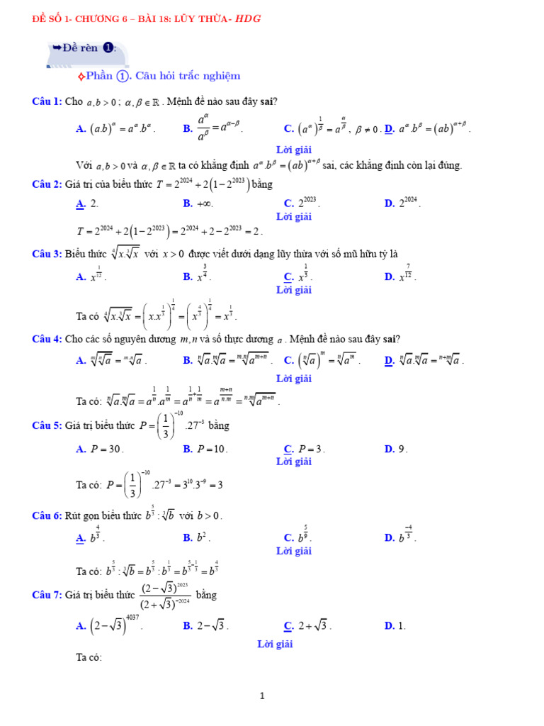 Đề1-C6-B18-Luy Thua-Hdg | PDF