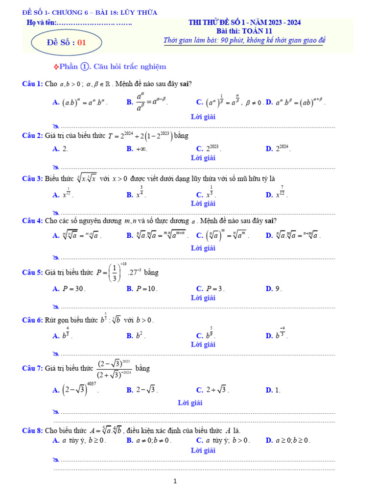 Đề1-C6-B18-Luy Thua-Hs | PDF