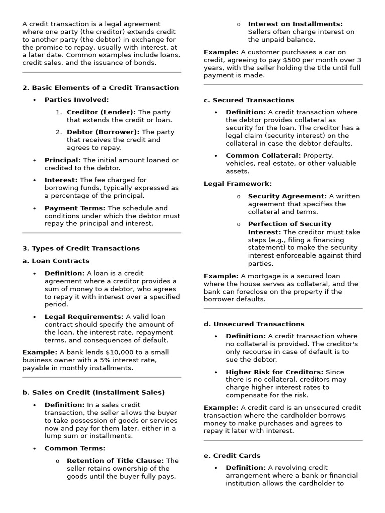 A credit transaction | PDF | Finance & Money Management | Credit