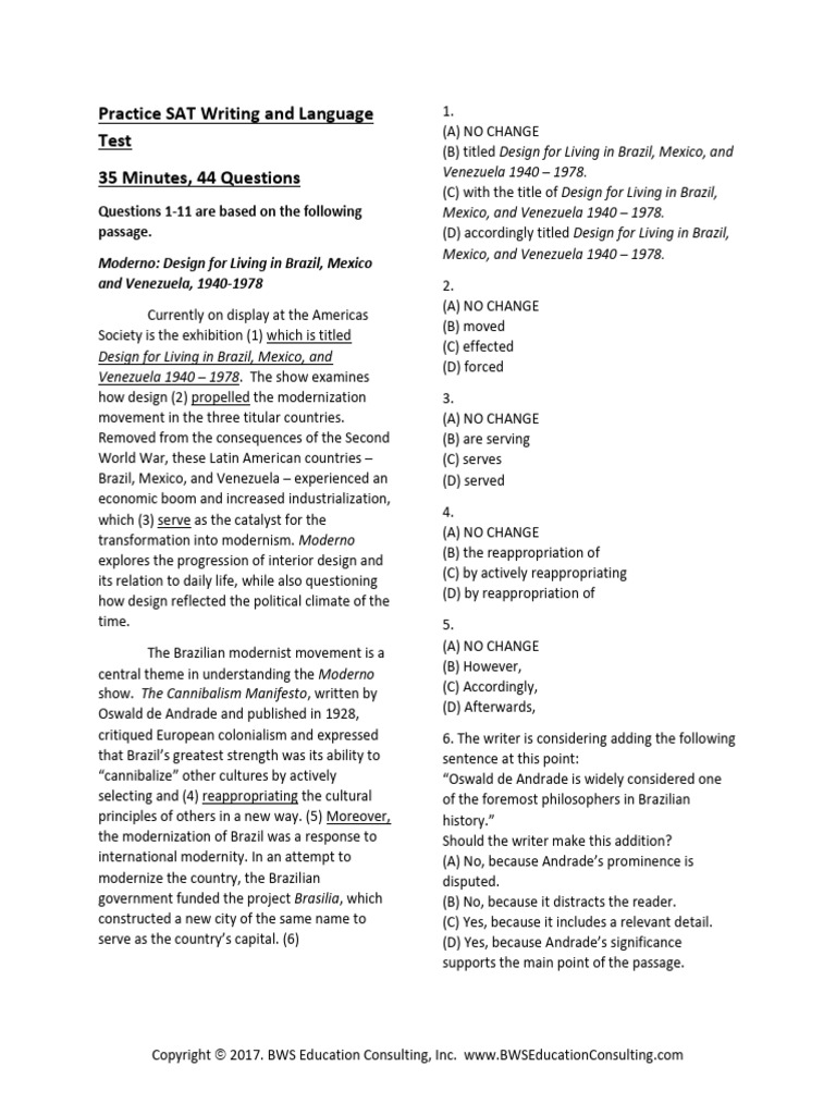 Practice SAT Writing Test Guide | PDF