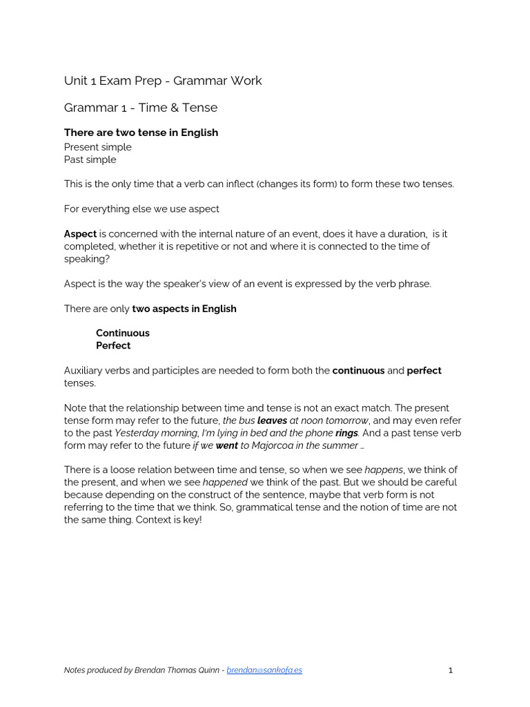 Grammar Slammer Notes - Unit 1 | PDF | Verb | Noun