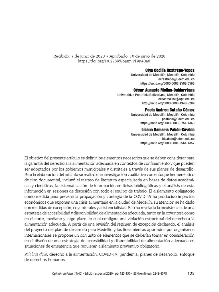 2020 - Restrepo, Molina, Pabon & Cataño - Pandemia - Alimentación - Op - Jca - Art | PDF ...