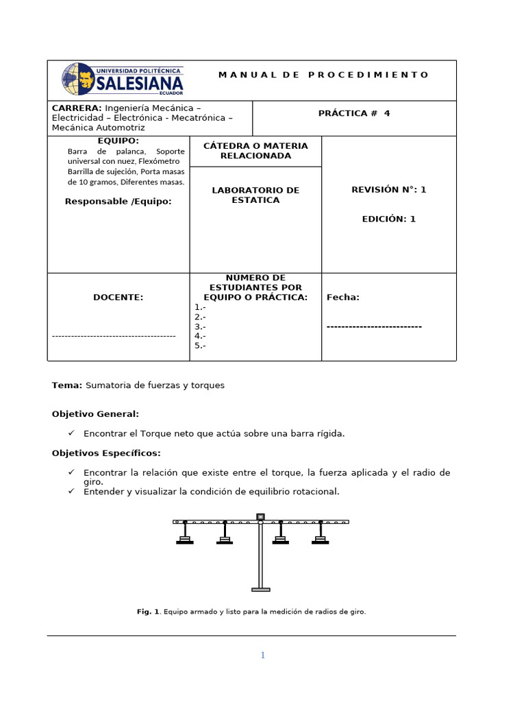 4 Sumatoria de Fuerzas y Torques | PDF | Esfuerzo de torsión | Fuerza
