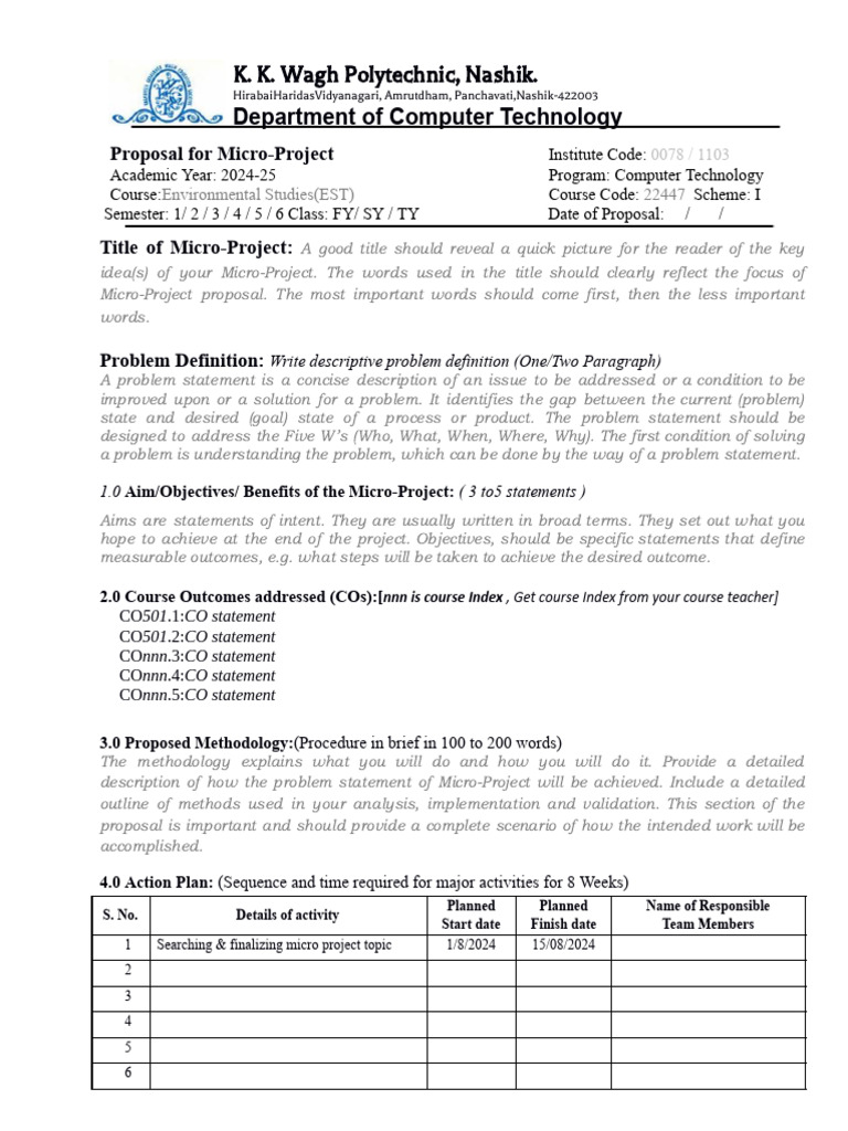 Micro Project Proposal Format | PDF | Art | Technology & Engineering