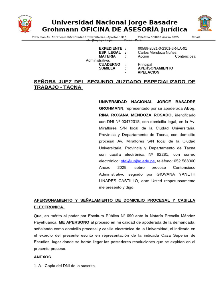 Apelacion Exp 00589-2021 Bonesp - Giovana Yaneth Linares Castillo | PDF | Debido al proceso ...