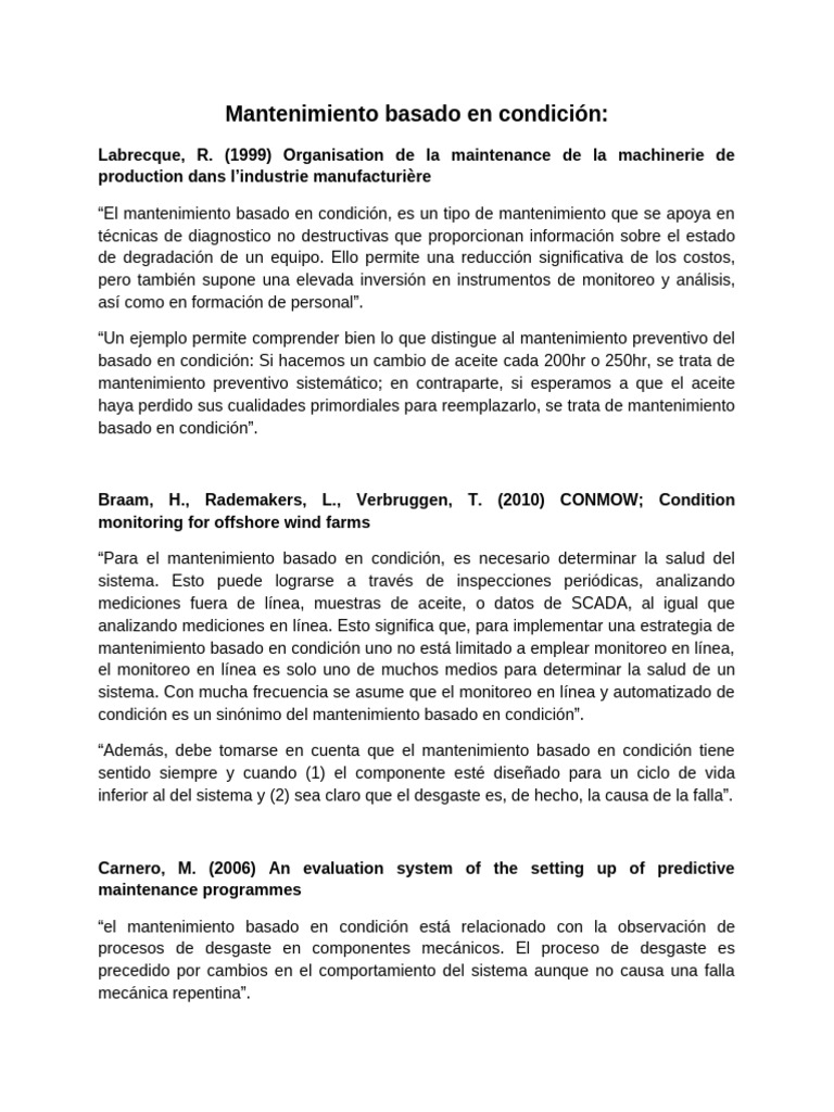 Mantenimiento Basado en Condición | PDF