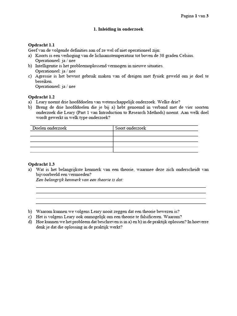 Opdrachten - 1 - Inleiding in Onderzoek | PDF