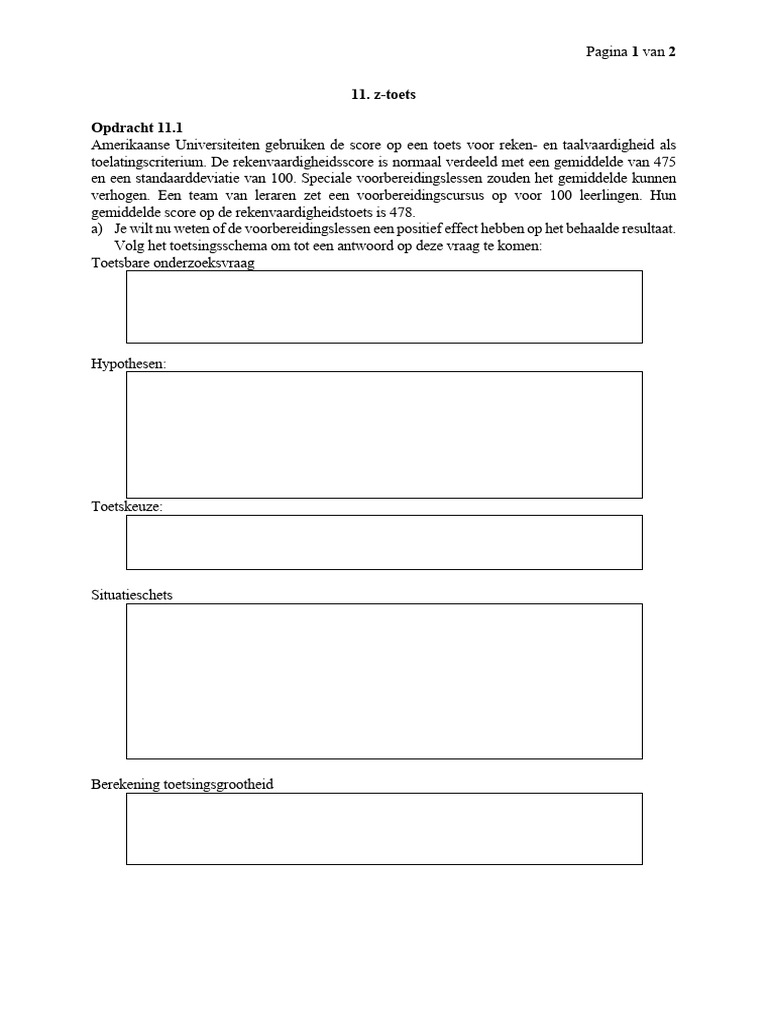 Opdrachten 11 Z-Toets | PDF
