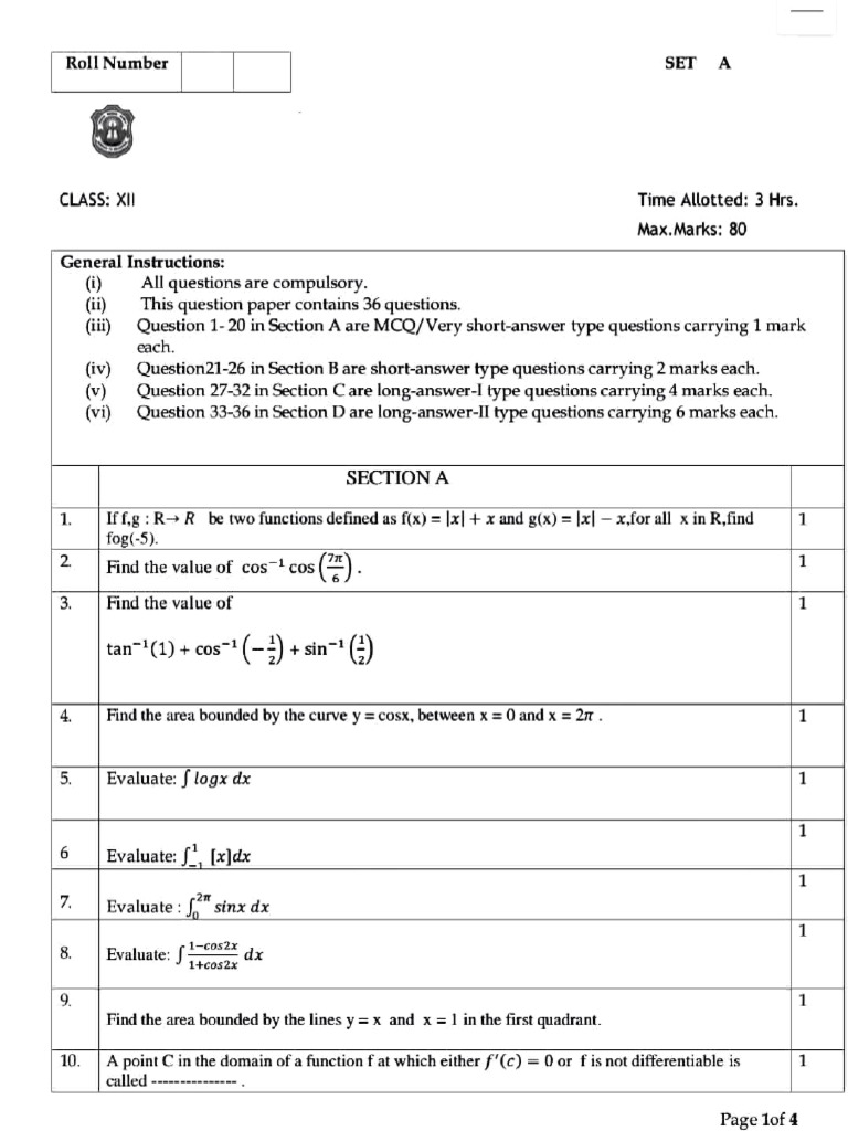 STD - Xii Math Sample Q.paper | PDF | Area | Trigonometric Functions