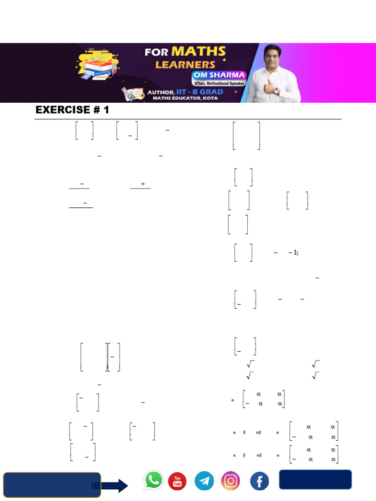 IIT JEE Mathematics: Matrix Exercises | PDF | Matrix (Mathematics) | Determinant
