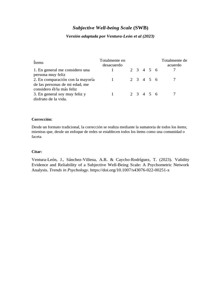 Subjective Well-Being Scale | PDF