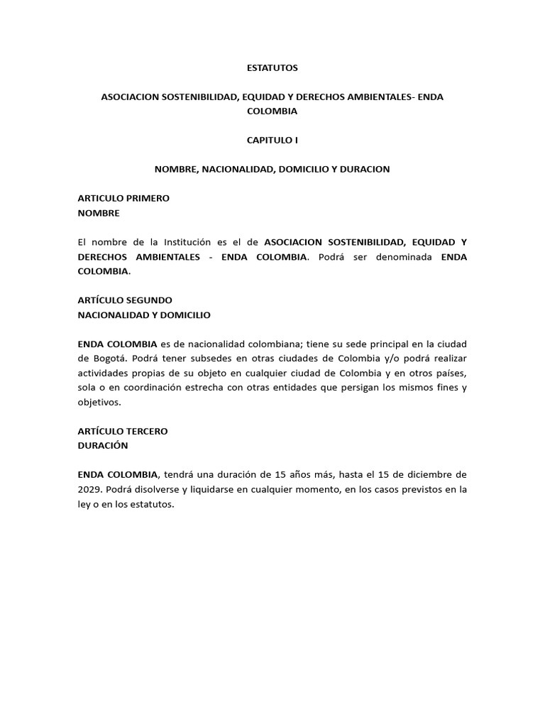 Estatutos Actualizados Enda | PDF | Colombia | Sustentabilidad