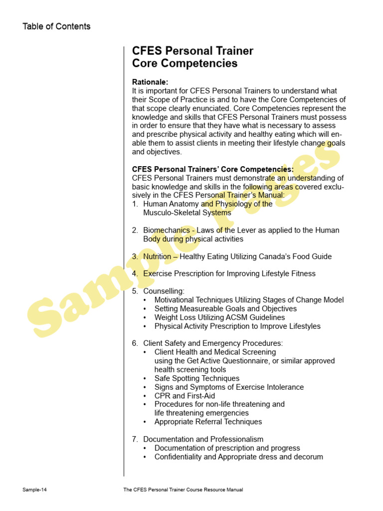 Sample Pages: CFES Personal Trainer Core Competencies | PDF | Vertebra ...
