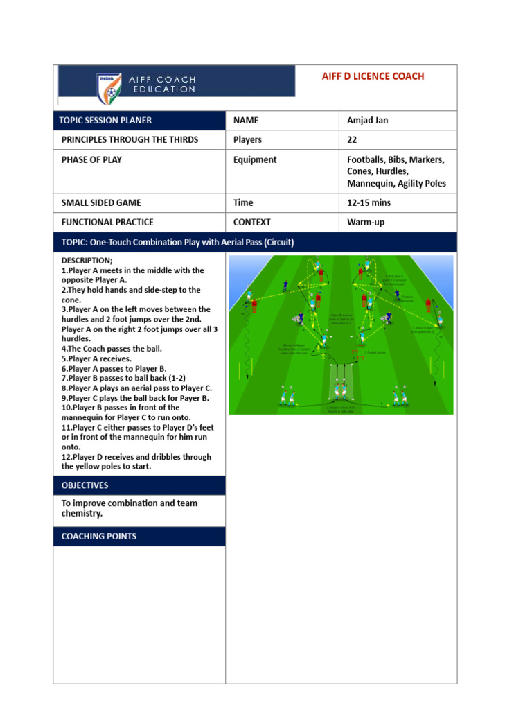 One-Touch Combination Play With Aerial Pass (Circuit+Warm Up) | PDF