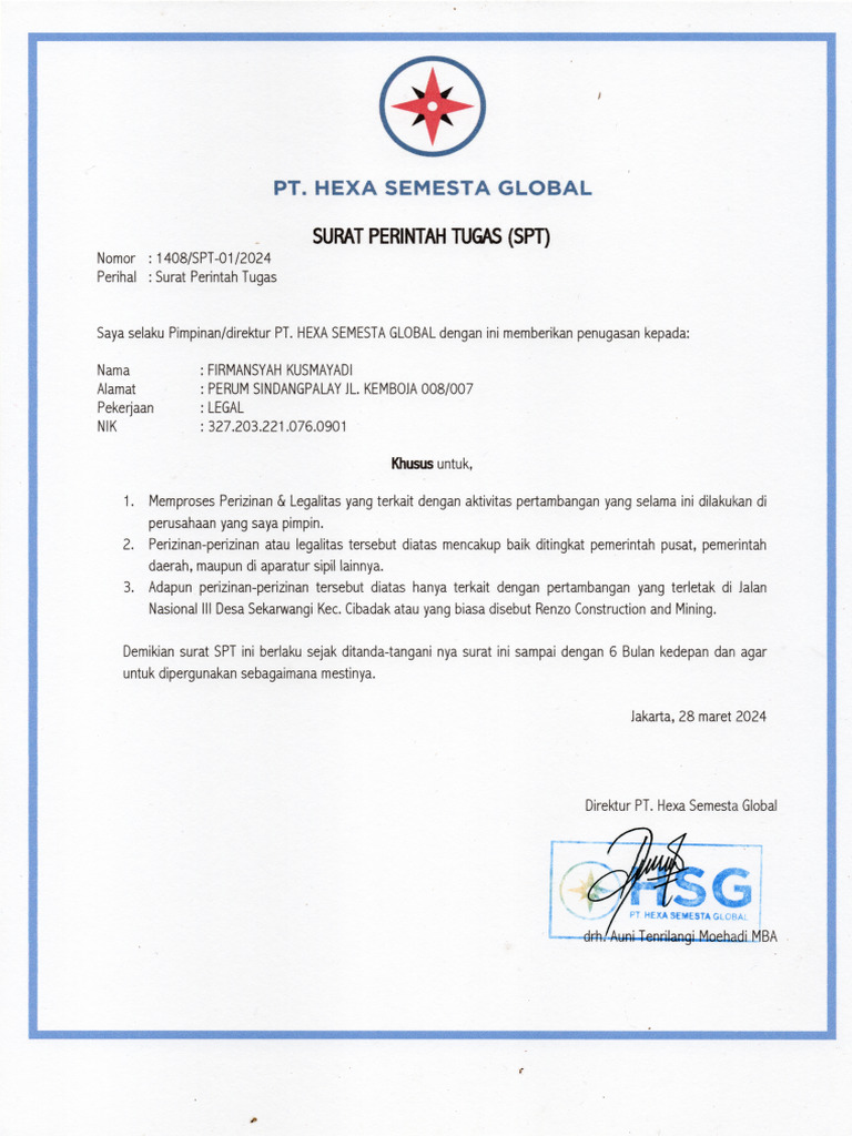 Surat Perintah Tugas SPT | PDF