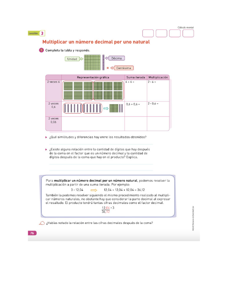 Texto y Cuaderno de Actividades - Multiplicaci-N de Decimal Por IN | PDF