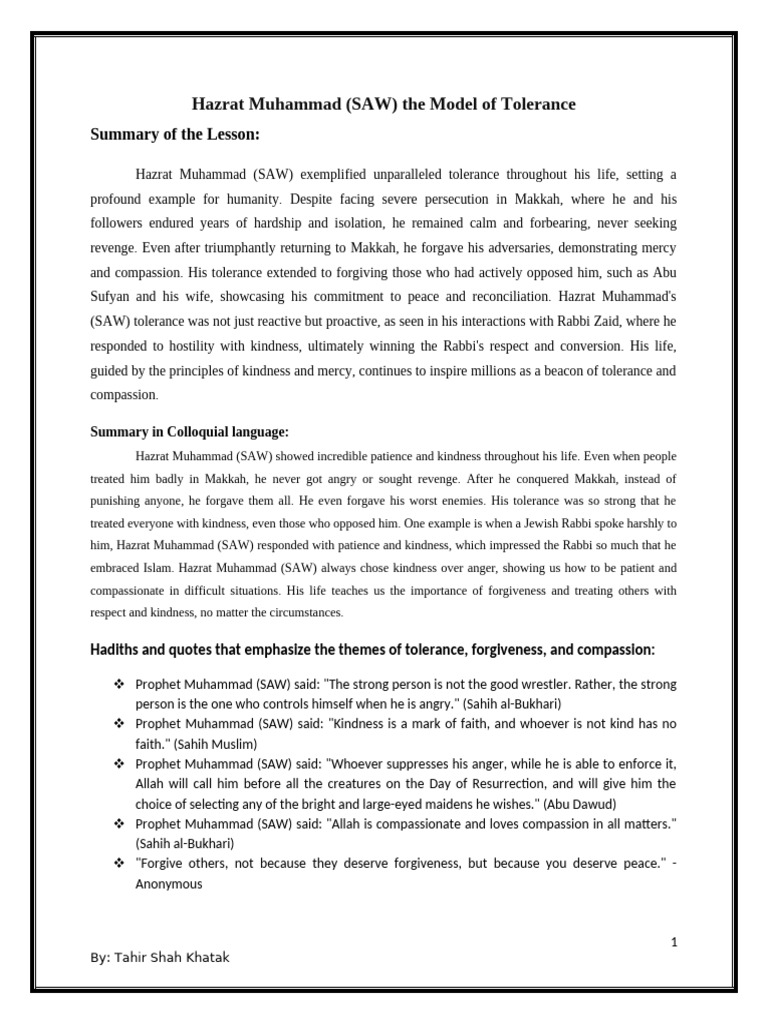 Lessons in Tolerance and Forgiveness | PDF | Muhammad | Forgiveness