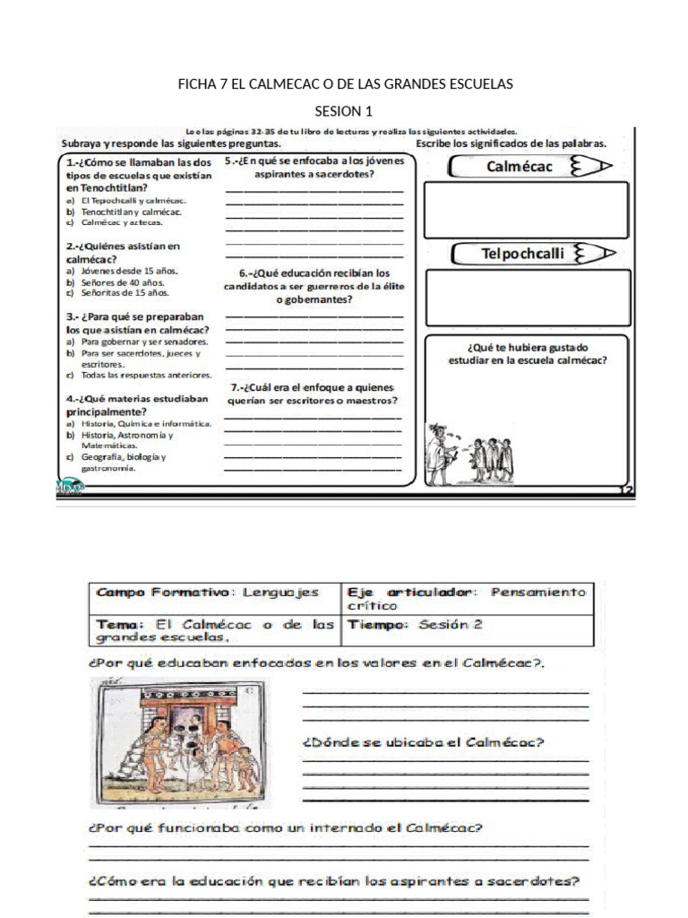 Ficha 7 El Calmecac o de Las Grandes Escuelas | PDF