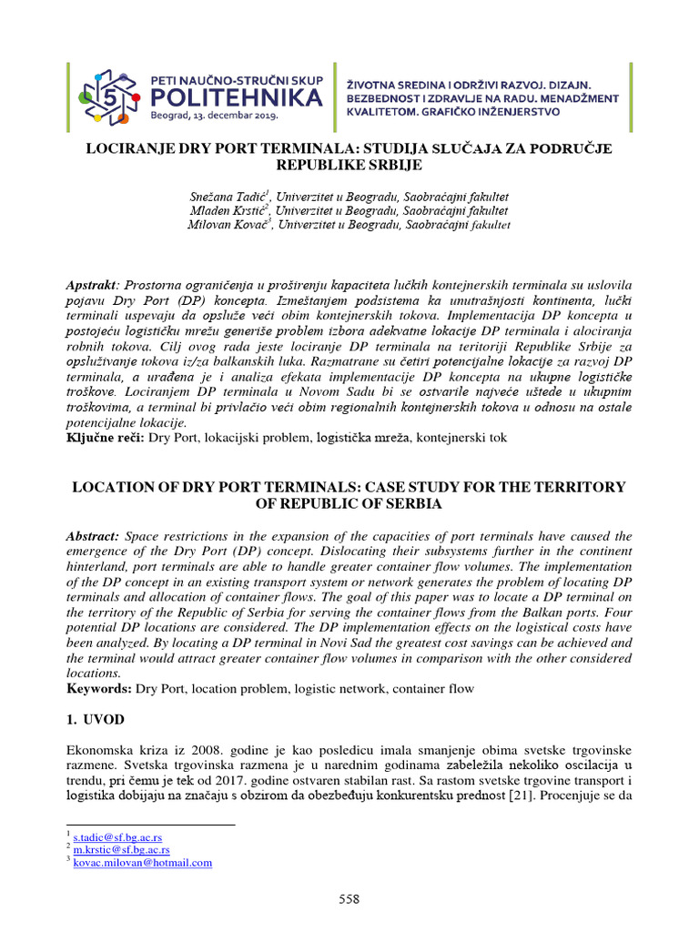Location of Dry Port Terminals: Case Study For The Territory of Republic of Serbia | PDF