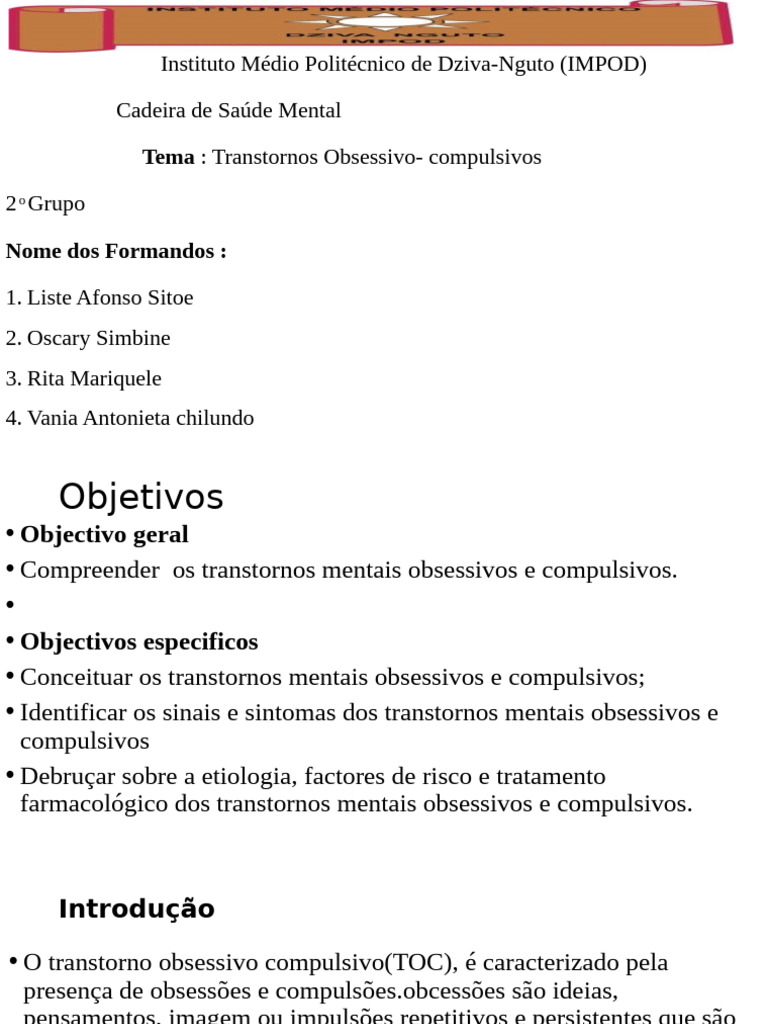 Apresentacao de Saude Mental | PDF | Transtorno obsessivo compulsivo (TOC) | Ansiedade