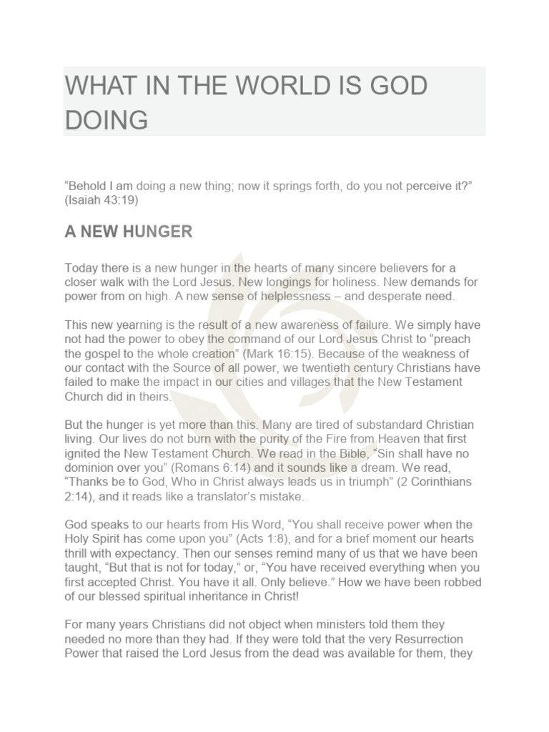 What in The World Is God Doing | PDF | Baptism With The Holy Spirit ...