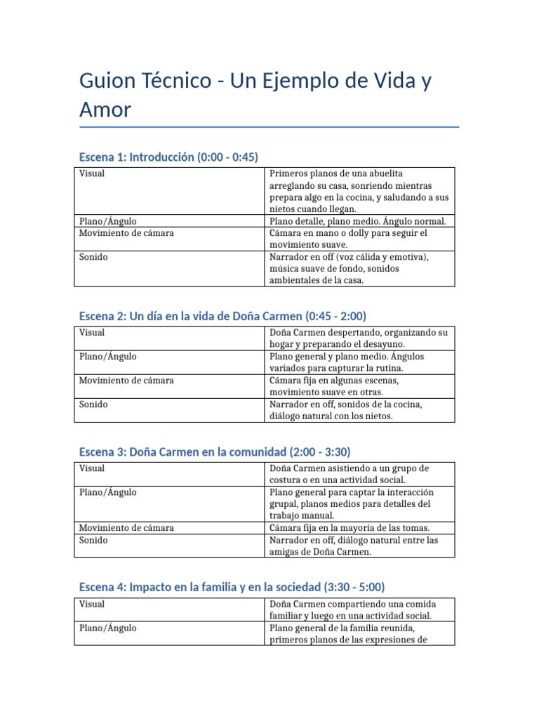 Guion Tecnico Un Ejemplo de Vida y Amor | PDF