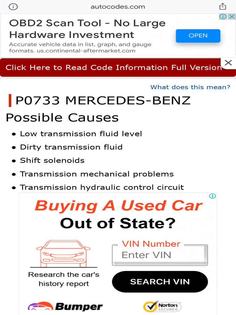 P0733 MERCEDES-BENZ Gear 3 Incorrect Ratio Code | PDF