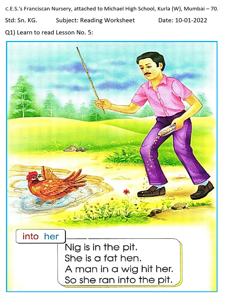 Sn. KG Reading Worksheet - Lesson 5 | PDF