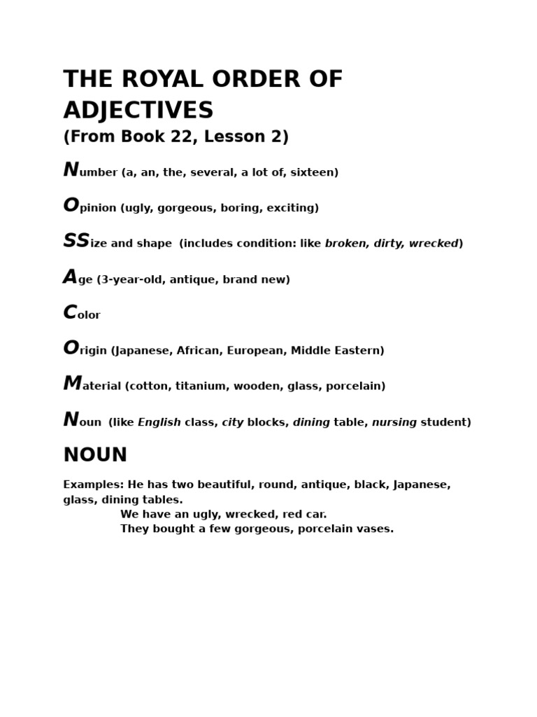The Royal Order of Adjectives | PDF