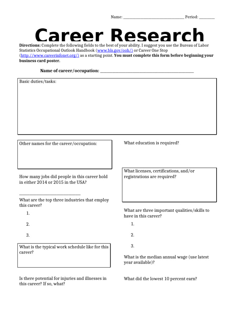 Career Research Sheet Revised | PDF | Salary | Industrial Relations