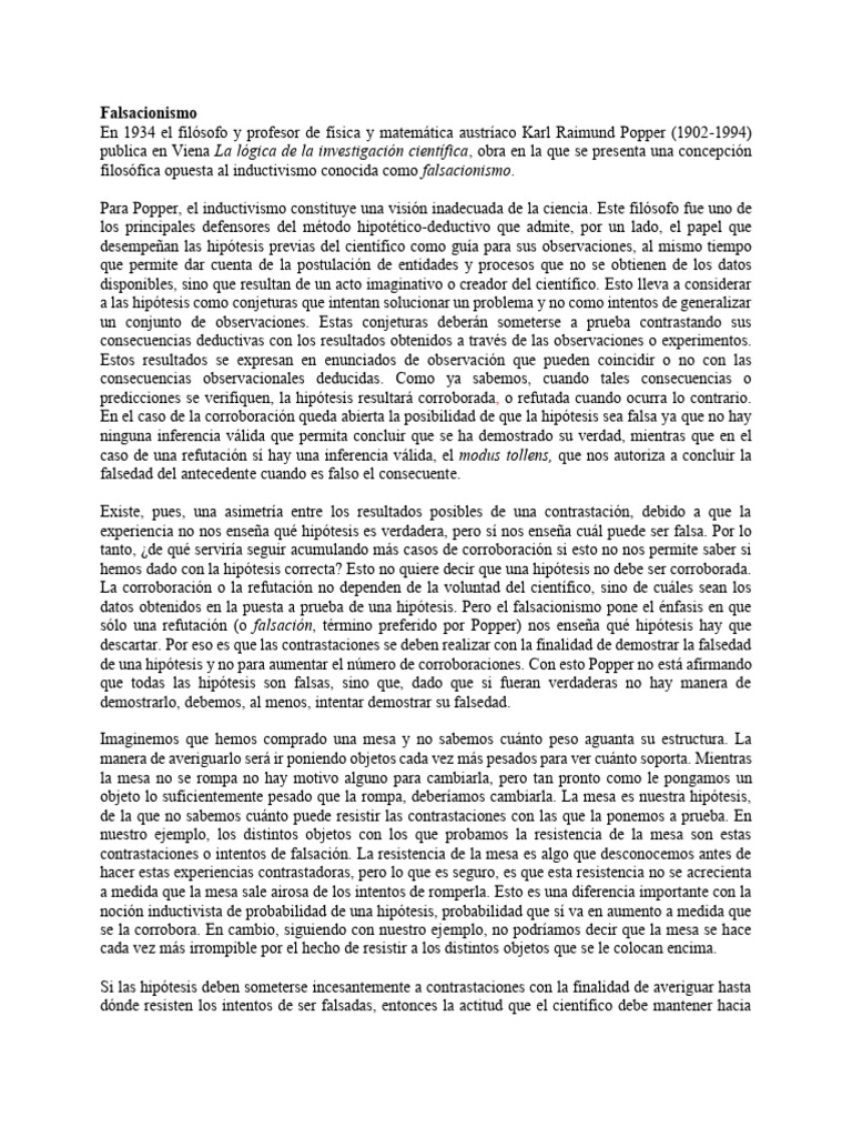 Falsacionismo | PDF | Hipótesis | Karl Popper