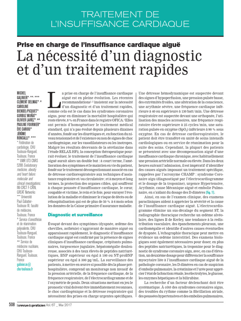 Prise en charge de l'insuffisance cardiaque aiguë | PDF | Insuffisance ...
