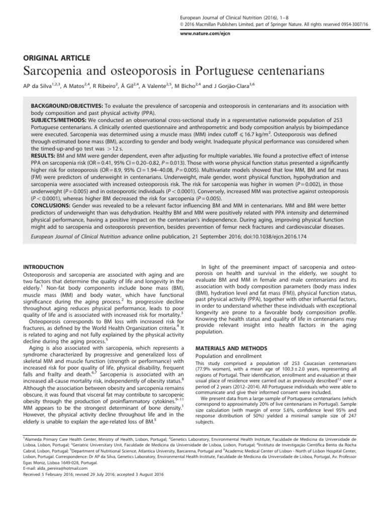Sarcopenia and Osteoporosis | PDF | Body Mass Index | Osteoporosis