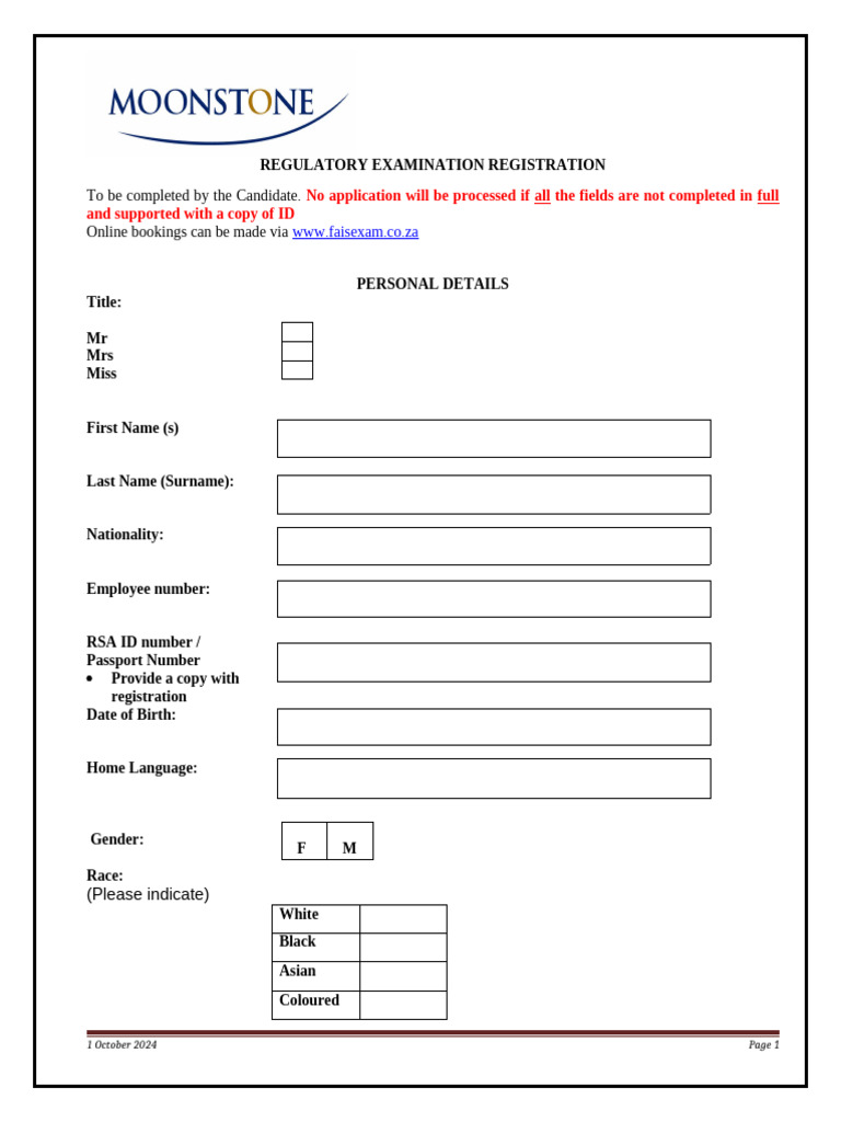 Regulatory Exam Registration Form | PDF | Identity Document