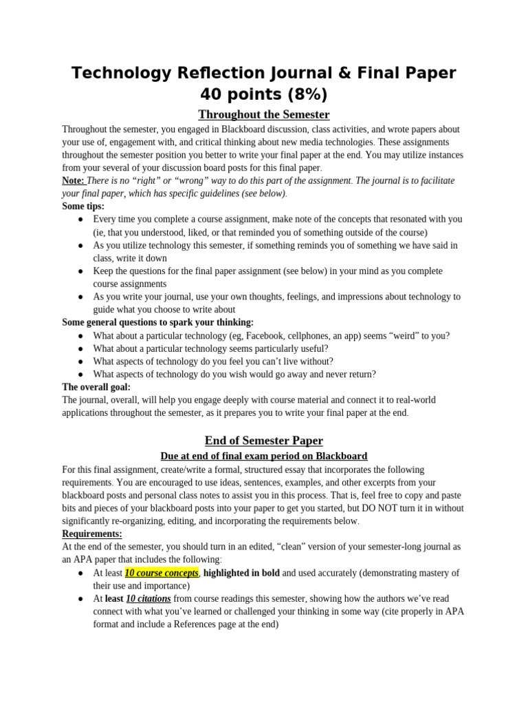 COMS 3200 - Technology Reflection Final Paper Instructions | PDF | Apa ...