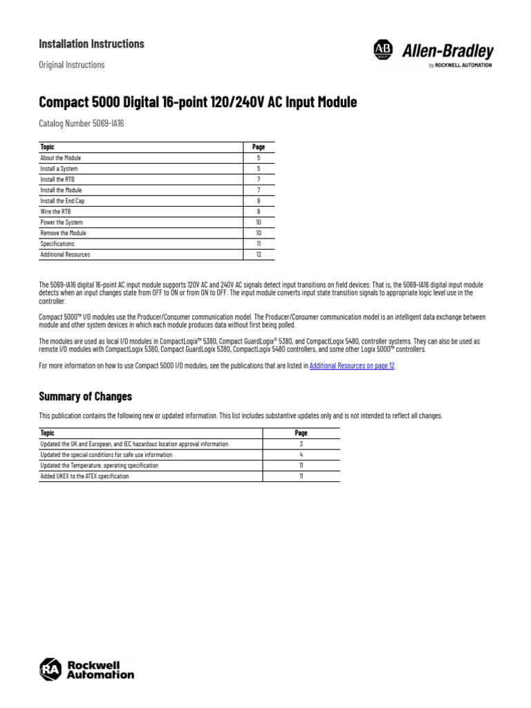Compact 5000 Digital 16-Point 120/240V AC Input Module: Installation ...