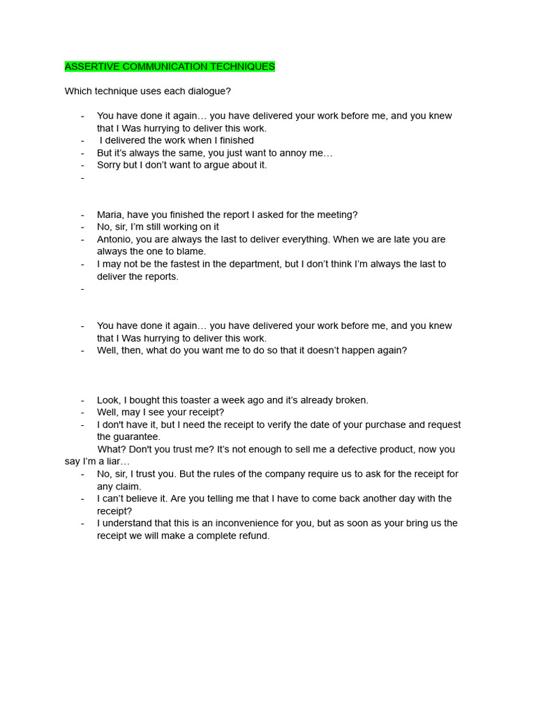 Assertive Communication Techniques Pdf