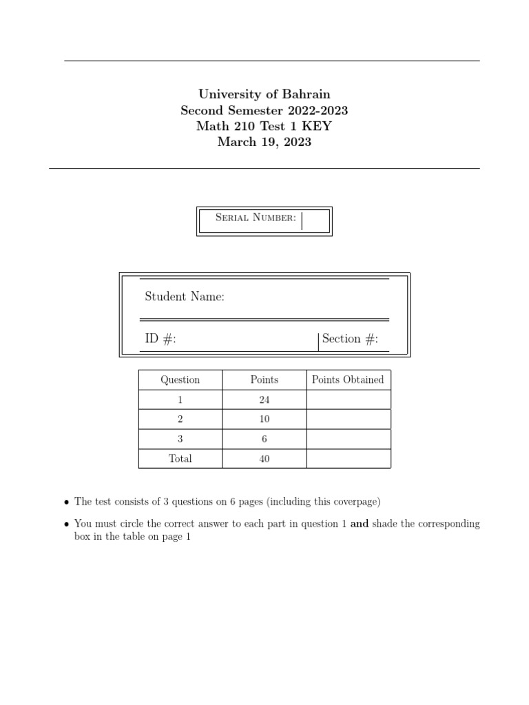 Math210Test1_vAkey 1 (1) | PDF | Mathematics | Mathematical Objects