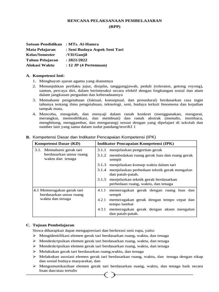 9) Bab 5 Seni Tari - Ruang, Waktu, Dan, Tenaga Pada Gerak Tari | PDF
