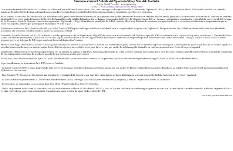 1 Carabobo Arrancó II Cohorte Del Diplomado Vida y Obra Del Libertador - Por - Brígido Daniel ...
