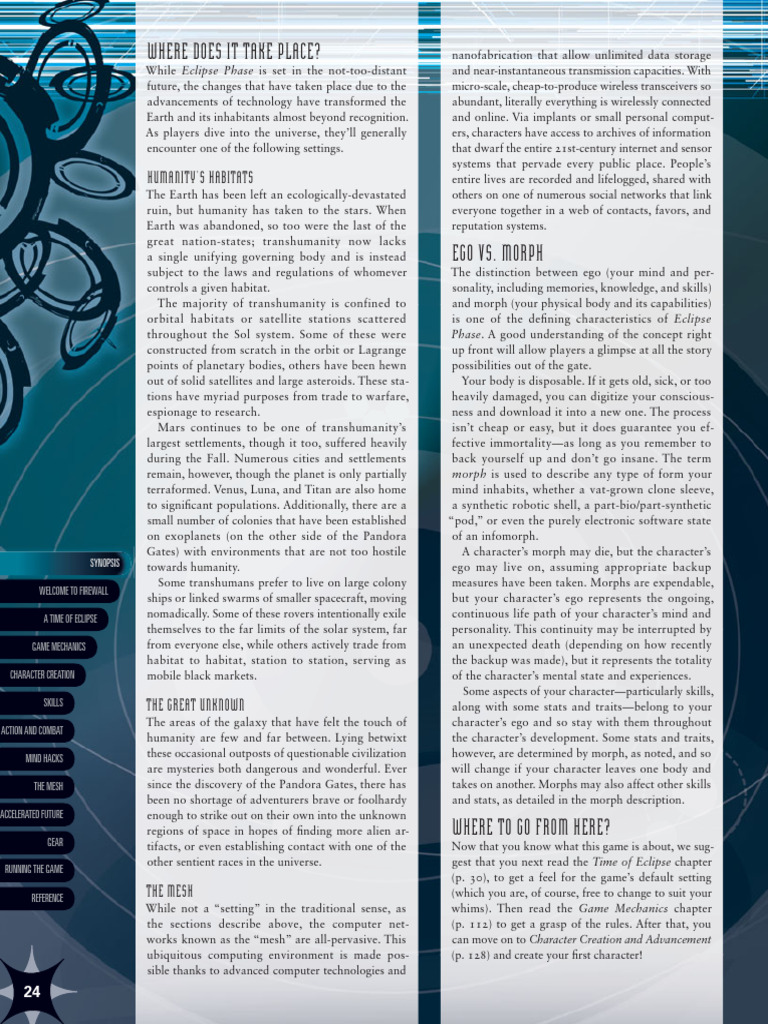 Eclipse Phase: Transhuman Sci-Fi RPG Guide | PDF | Sun | Stars