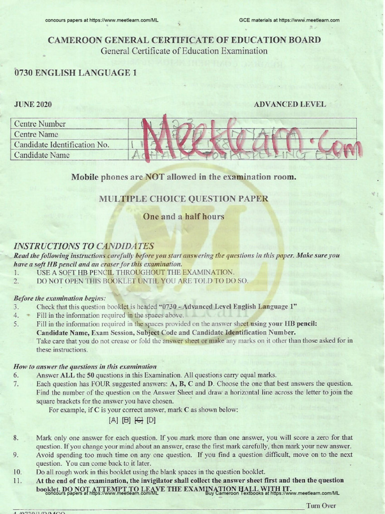 ENGLISH LANGUAGE Al Paper 1 2020meetlearn | PDF